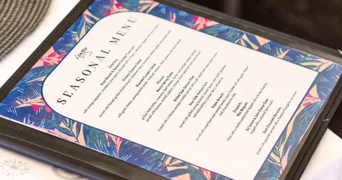 Seasonal Menu - Ginger The Restaurant