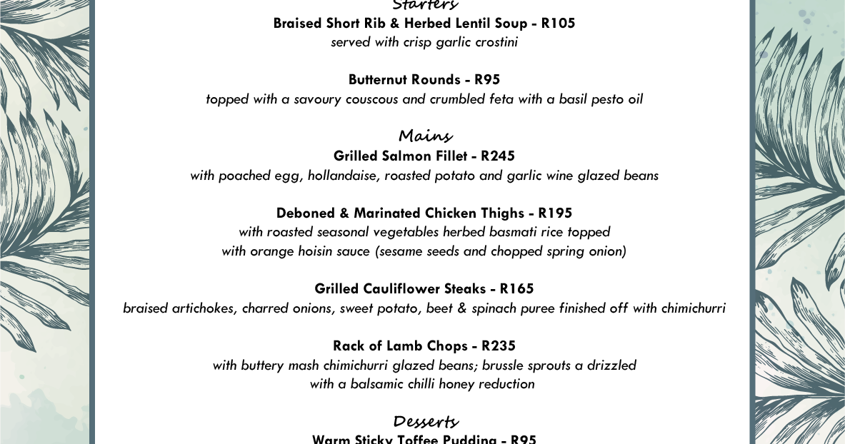 Seasonal Menu - Ginger The Restaurant